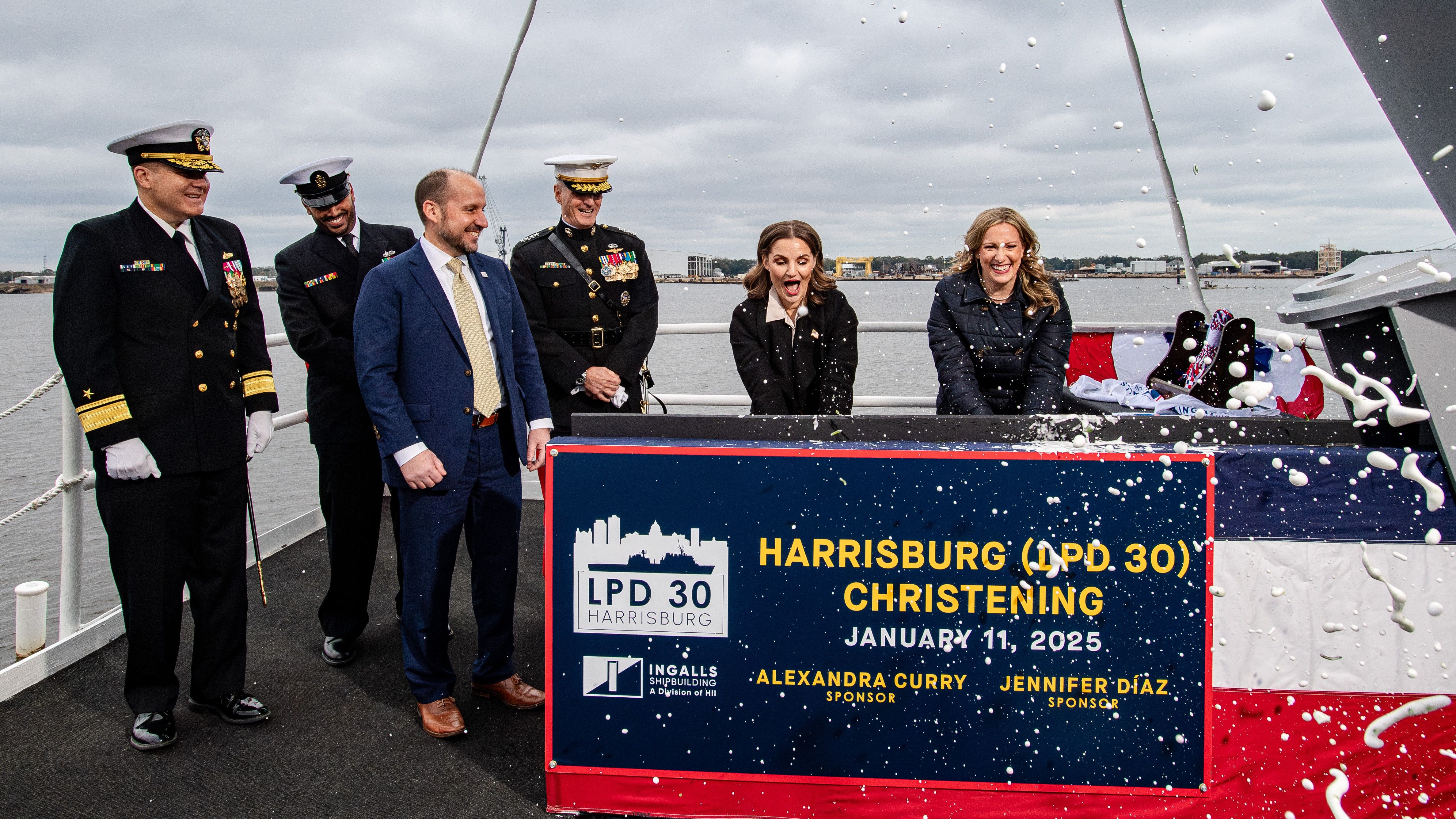 HII Christens Amphibious Transport Dock Harrisburg (LPD 30) | HII Newsroom